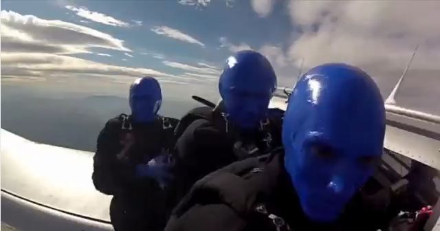 Blue Man Group Went Sky Diving Because of James Bond, We Guess?