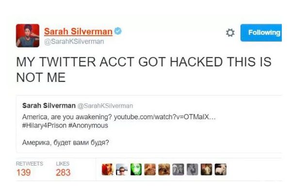 Sarah Silverman Twitter Hacked