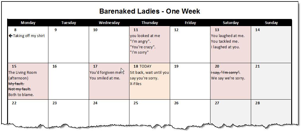 See Barenaked Ladies’ ‘One Week’ in Calendar Form