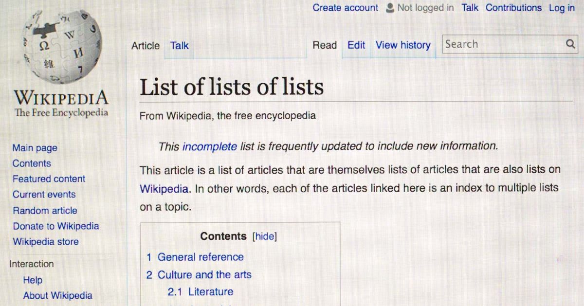 Wikipedia Shows the Internet Is Lists All the Way Down