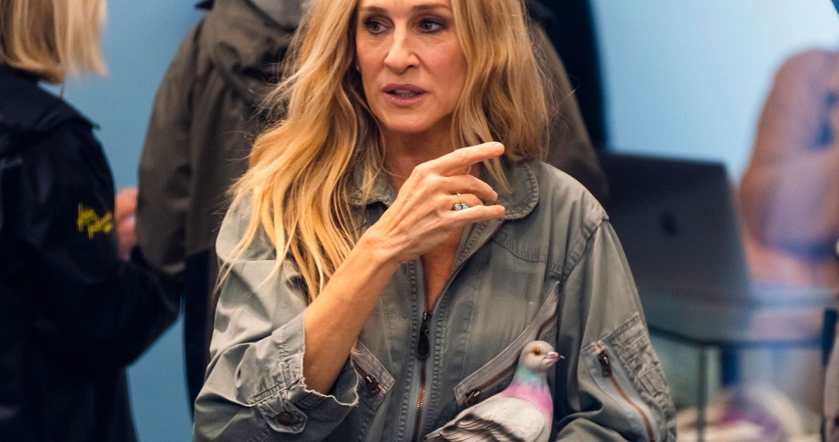 Sarah Jessica Parker Carries a Designer Pigeon Clutch on Set