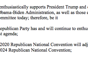 GOP Won’t Have 2020 Platform, Pledges Undying Trump Support