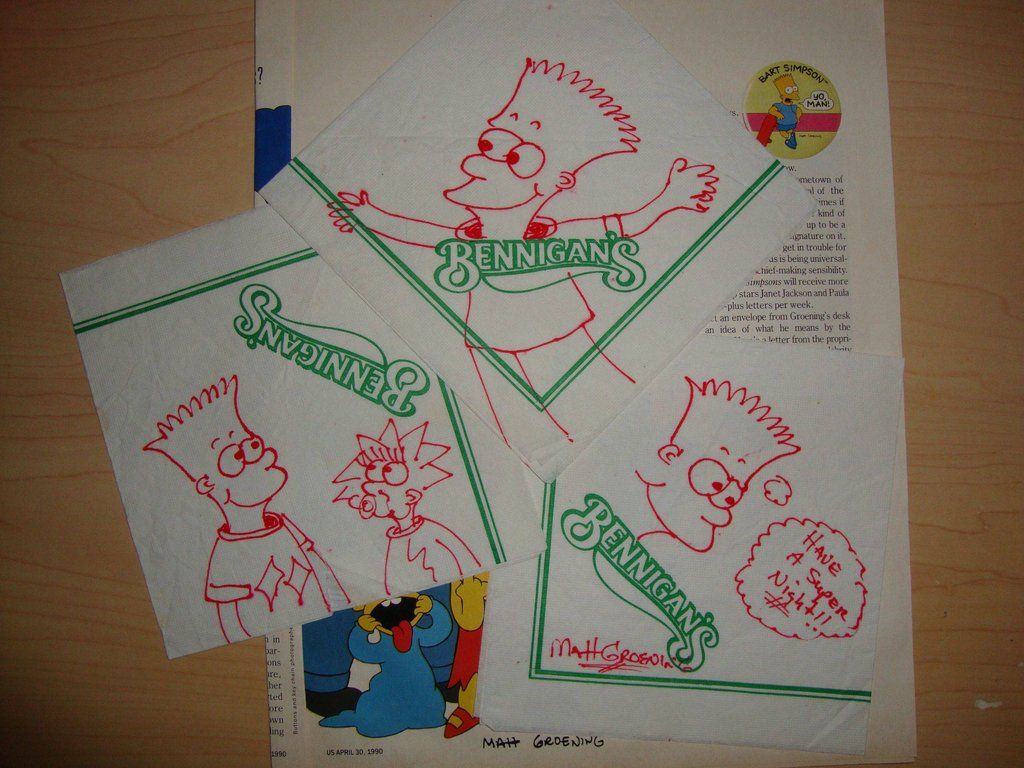 Check Out Matt Groening’s Early Doodles of The Simpsons on Cocktail Napkins