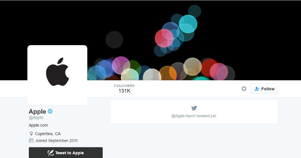 Apple Joins Twitter in Advance of iPhone 7 Launch