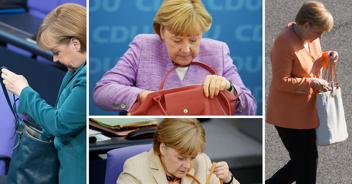Angela Merkel Loves Rummaging Through Her Enormous Handbag