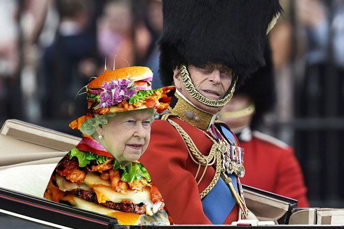 Photoshopped pictures of Queen wearing green screen suit