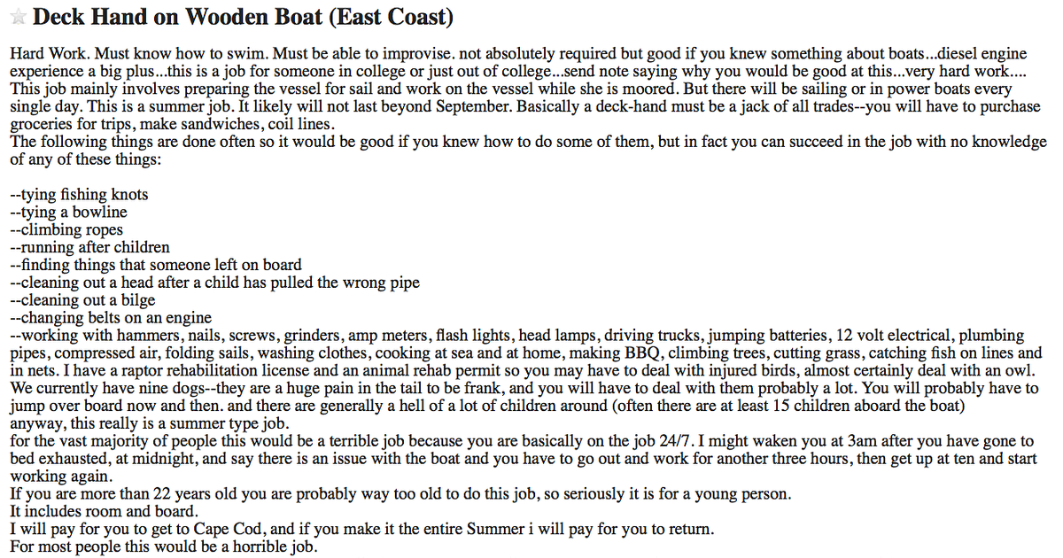A Kennedy Seeks a Deck Hand on Craigslist
