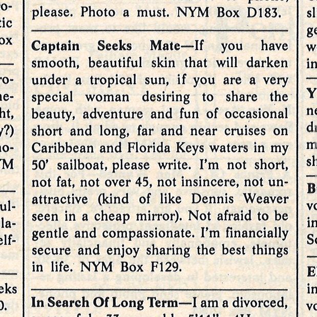 See Classic ’80s and ’90s Personals Ads From New York Magazine