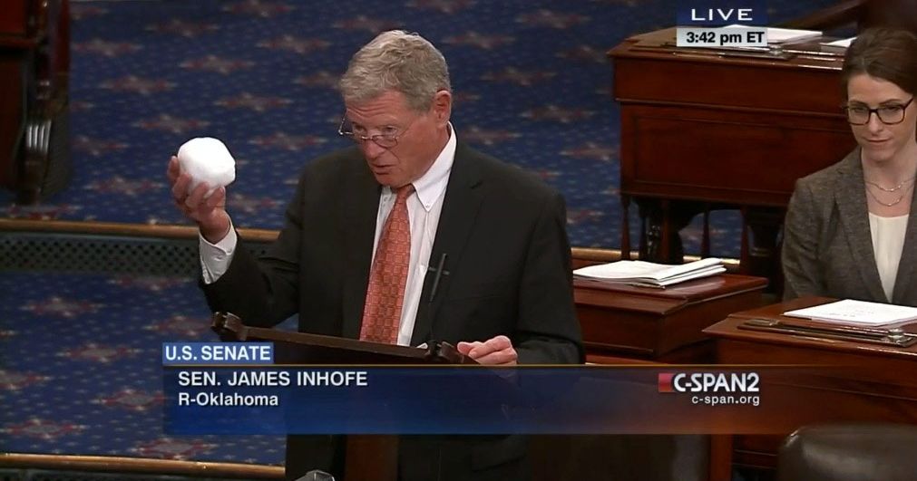 Senator Refutes Climate Change by Throwing Snowball in Capitol