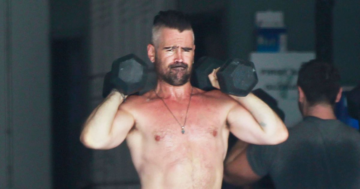 Colin Farrell Works Out in Khakis and Hiking Boots