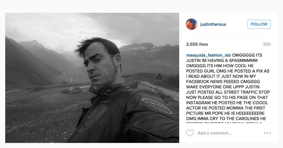 This Comment on Justin Theroux’s Instagram Deserves to Go in the Louvre