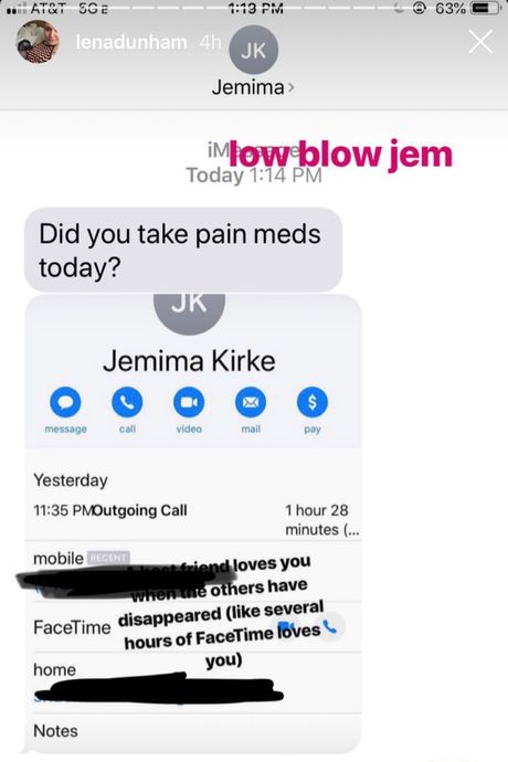 Lena Dunham Accidentally Posts Jemima Kirke’s Number