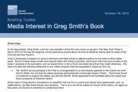 Goldman Sachs Reveals Its Greg Smith Battle Plans
