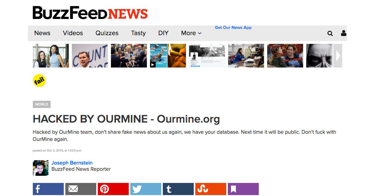 BuzzFeed Hacked by OurMine Group