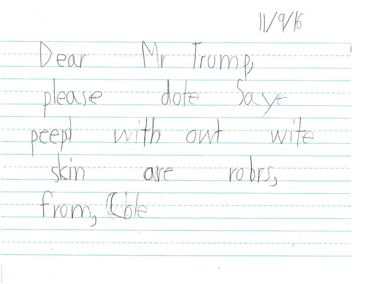 First-Grade Students Wrote These Letters to Donald Trump