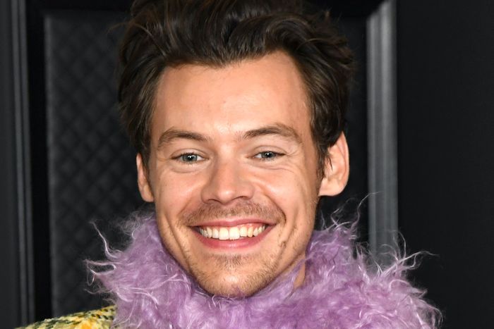 Harry Styles Grammys: Leather Suit, Feather Boa, Hell Yeah