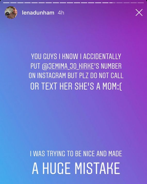 Lena Dunham Accidentally Posts Jemima Kirke’s Number
