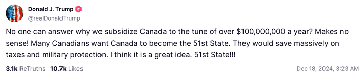 Trump (Jokingly?) Insists Canada Should Be 51st State