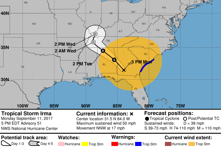 Weakened Irma Causes Major Flooding in Southeastern U.S.