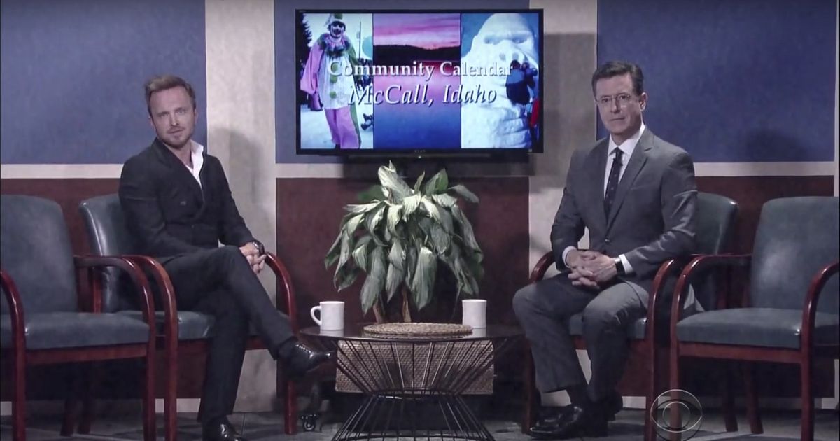 Stephen Colbert and Aaron Paul Read Local Town News From Idaho Together ...