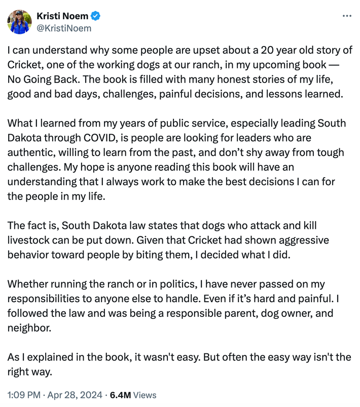 Kristi Noem Killed Her Dog. Why Is This Story in Her Book?