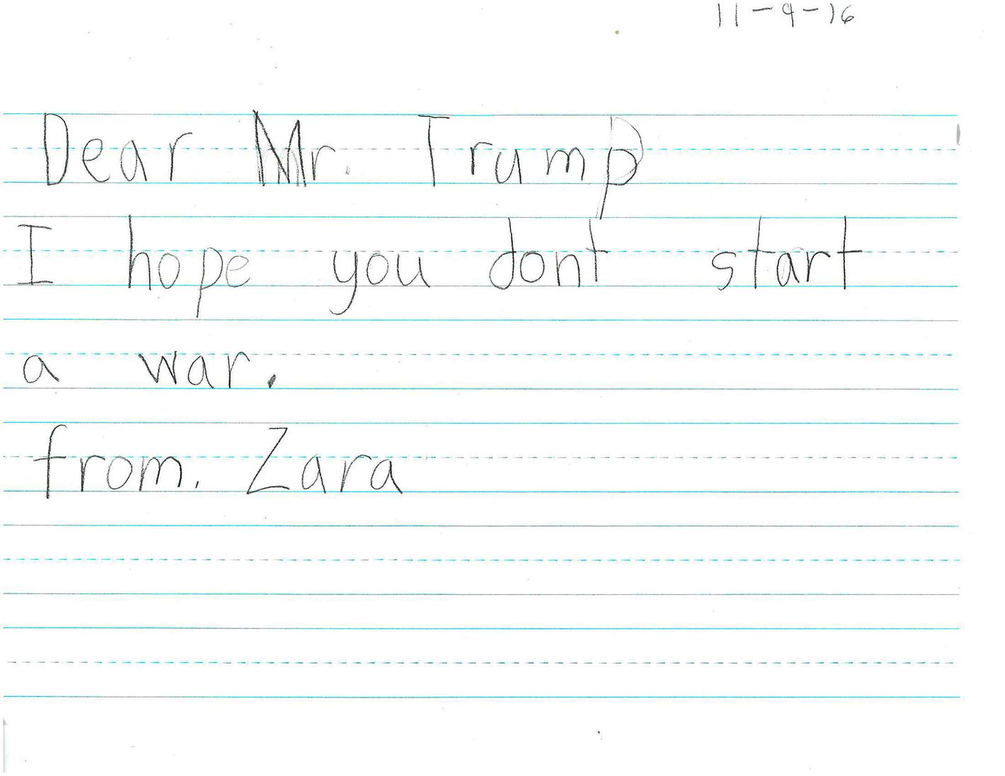 First-Grade Students Wrote These Letters to Donald Trump