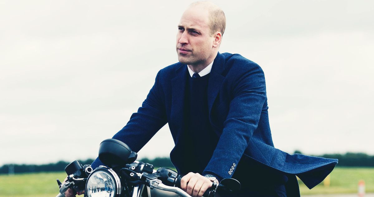 Prince William Rides a Triumph Motorcycle at an Event