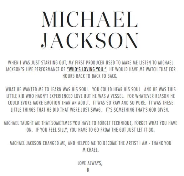 Read the Letter Beyoncé Wrote to Michael Jackson