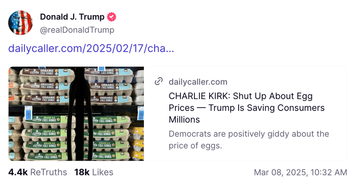 Trump: Learn to ‘Shut Up’ on Egg Prices, Love the Recession