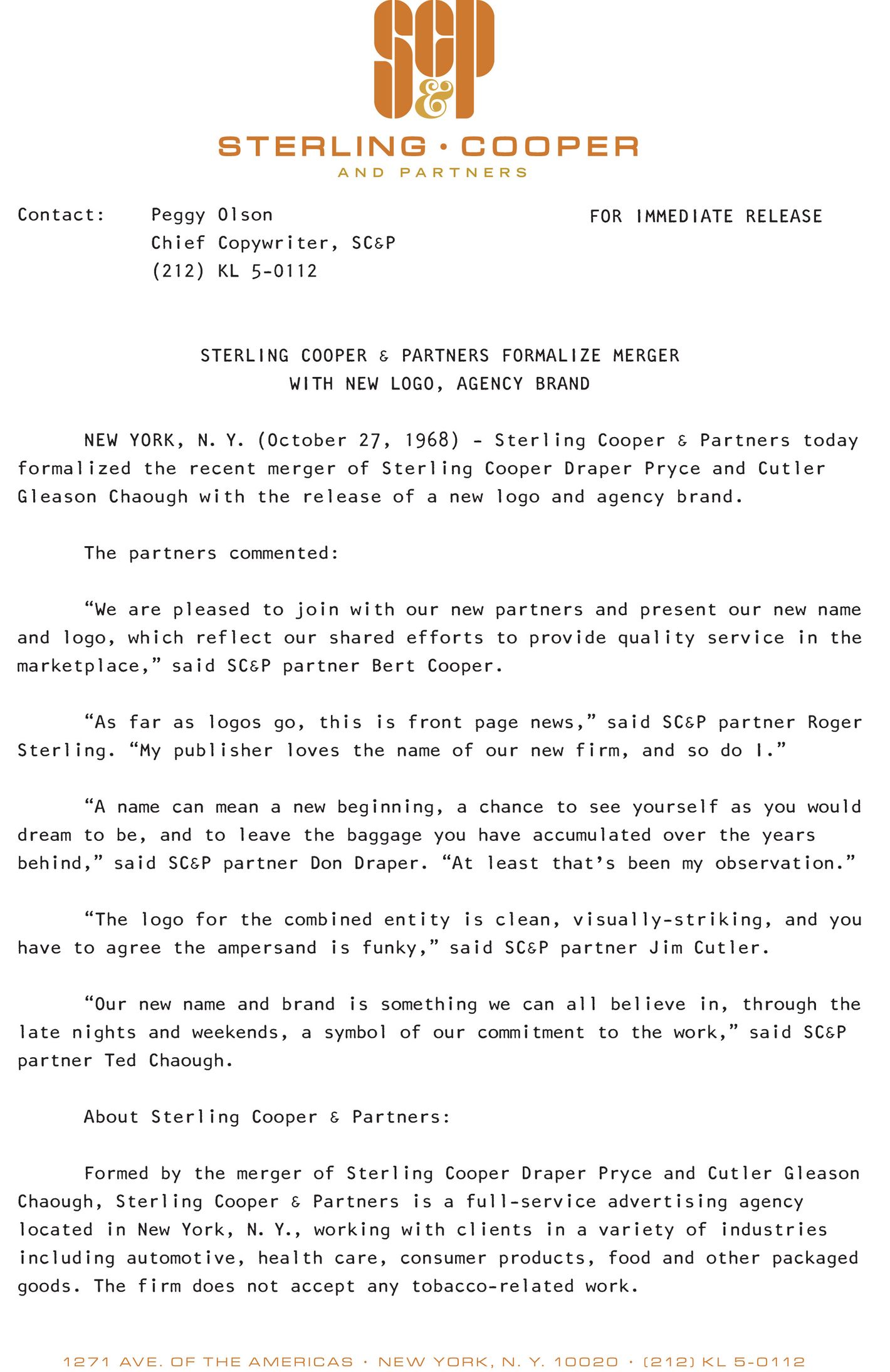 Read Sterling Cooper and Partners’ New Logo and Name Press Release