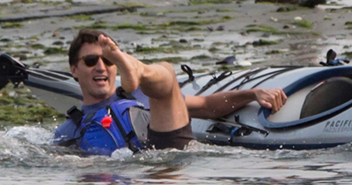 Justin Trudeau Falls Out of Kayak Photos