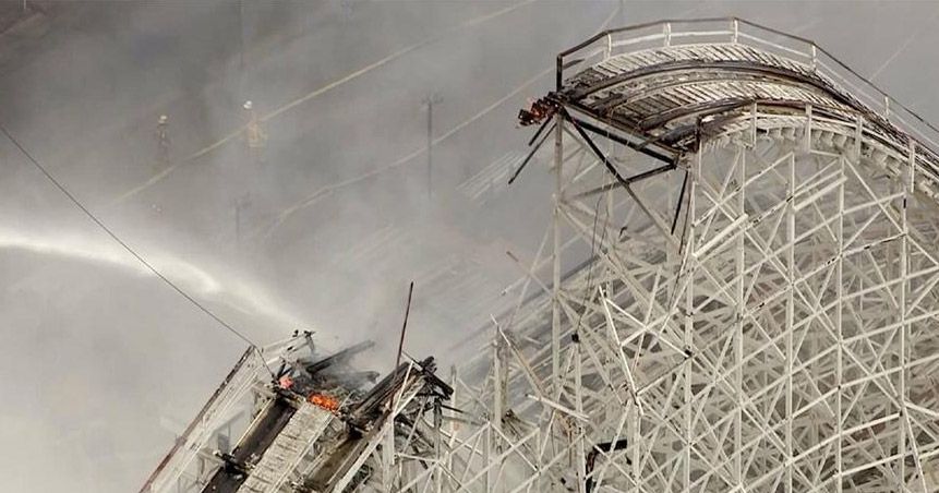 A Huge Roller Coaster Is on Fire at Magic Mountain