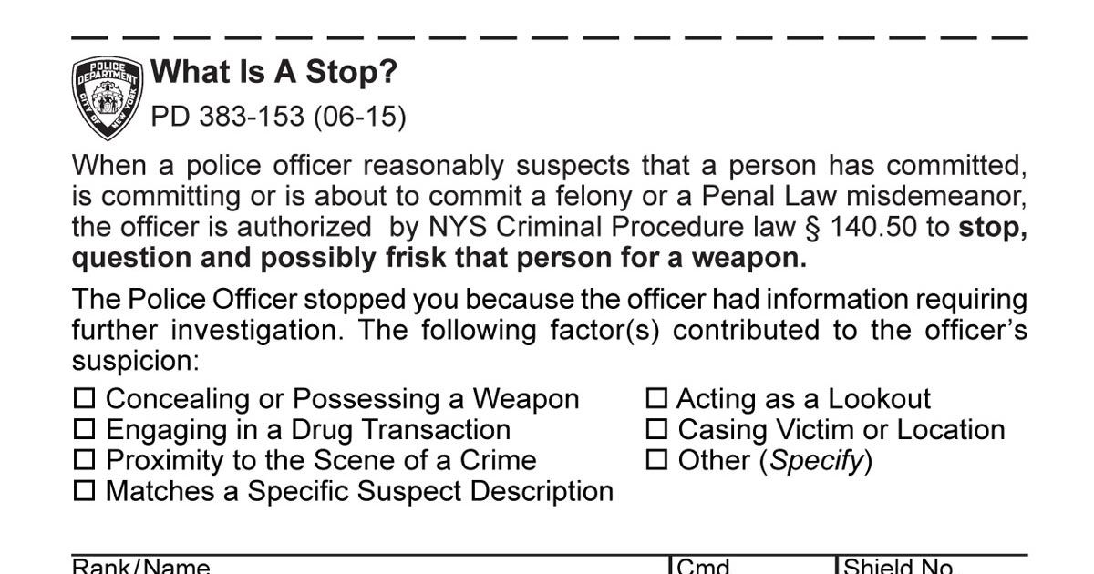 Don’t Forget Your NYPD Stop-and-Frisk Receipt