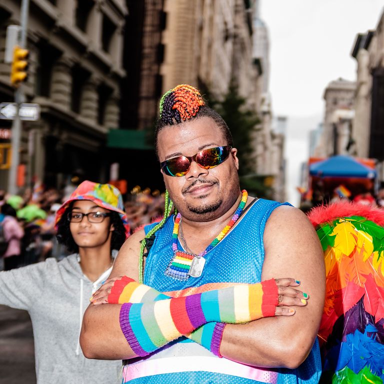 Body Glitter and Rainbow Eye Shadow at New York’s Pride Parade