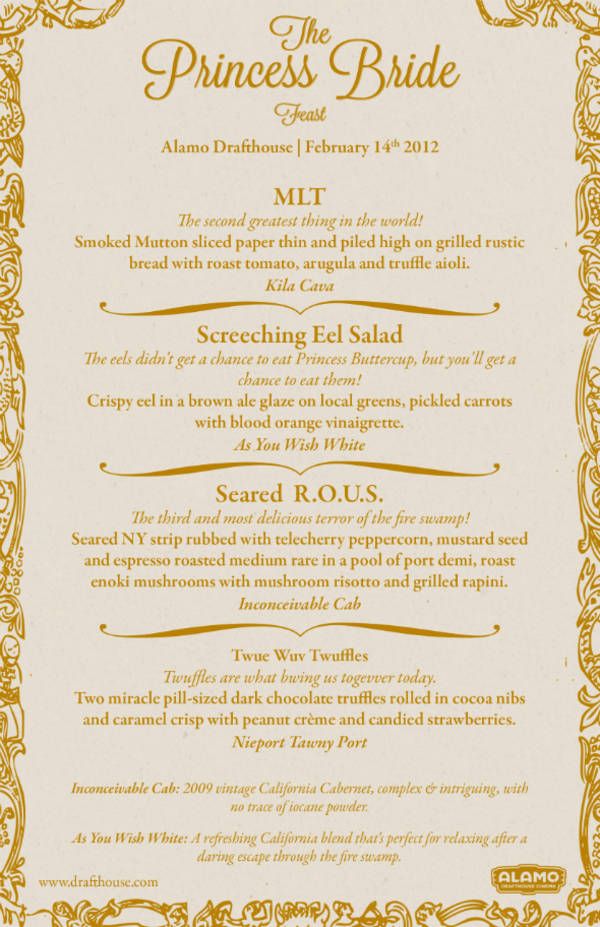 Read a Princess Bride–Themed Menu