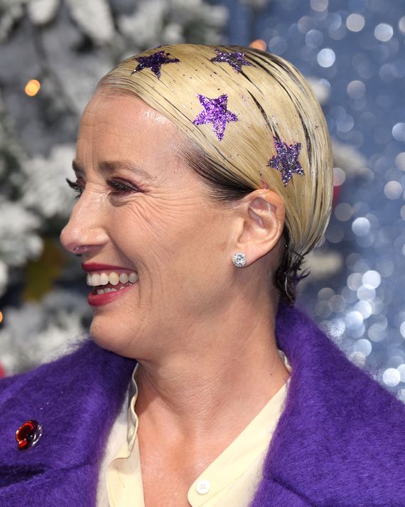 Emma Thompson Decorated Her Hair With Purple Glitter Stars